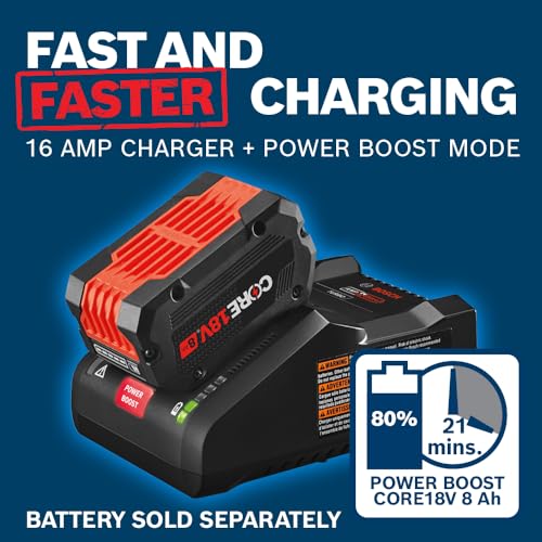BOSCH GAL18V-160C 18V Hell-ion Connected-Ready Lithium-Ion 16 Amp Battery Turbo Charger with Power Boost, Black