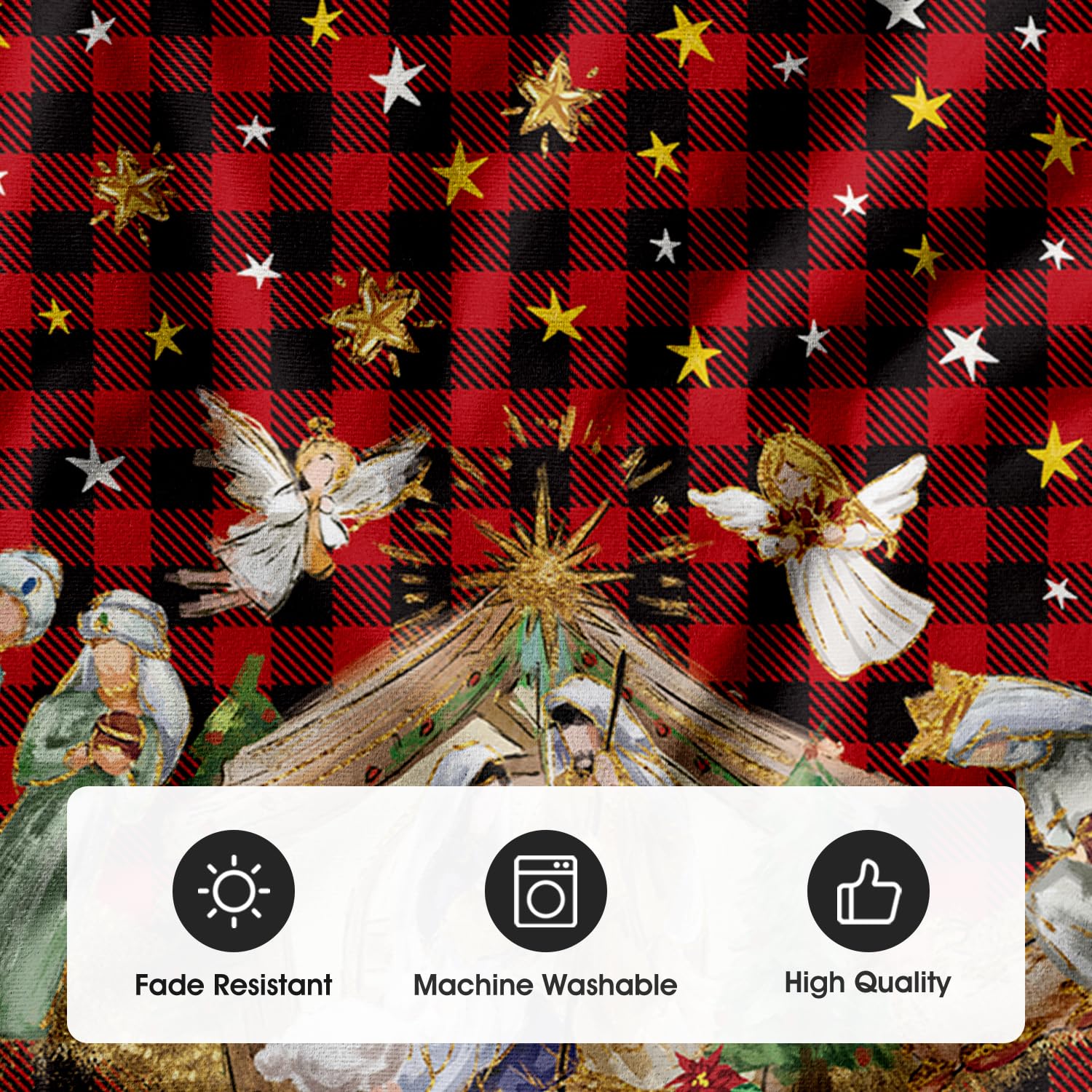 AVOIN colorlife Buffalo Plaid Nativity Christmas Tree Skirt 48 Inch, Jesus Christian Winter Holiday Tree Mat Decoration