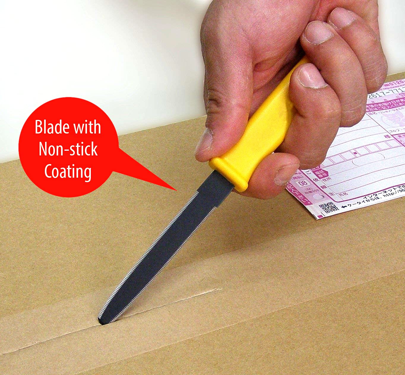 CANARY Cardboard Cutter with Sheath, 7.5" Safe Box Opener/Box Cutter Tool [Non-Stick Coated Blade], Serrated Japanese Stainless Steel Blade, Made in Japan