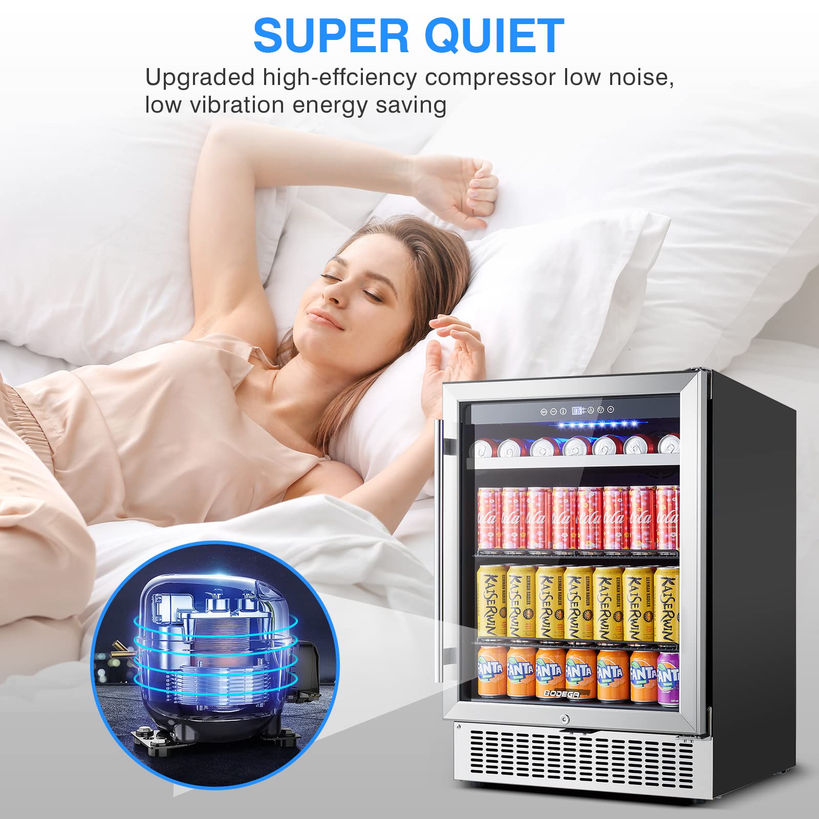 BODEGA Beverage Refrigerator 24 Inch, Under Counter Beverage Refrigerator, Built-in and Freestanding Beverage Cooler 180 Cans, Stainless Steel Under Counter Beer Fridge Perfect for Beer, Soda, Water