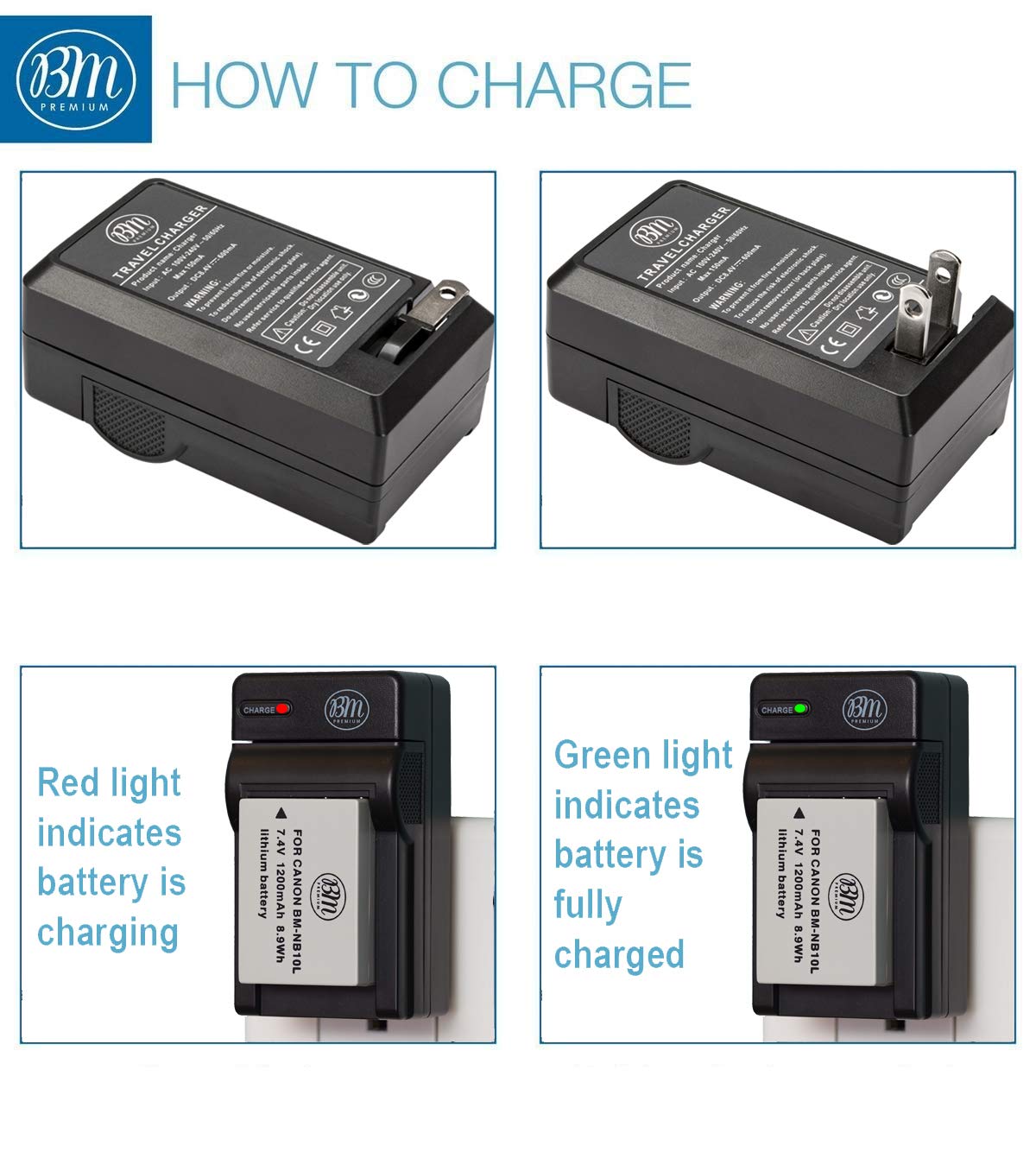 BM Premium 2 Pack of NB-10L Battery and Charger Kit for Canon PowerShot G15, G16, G1X, G3X, SX40 HS, SX40HS, SX50 HS, SX60 HS Digital Camera
