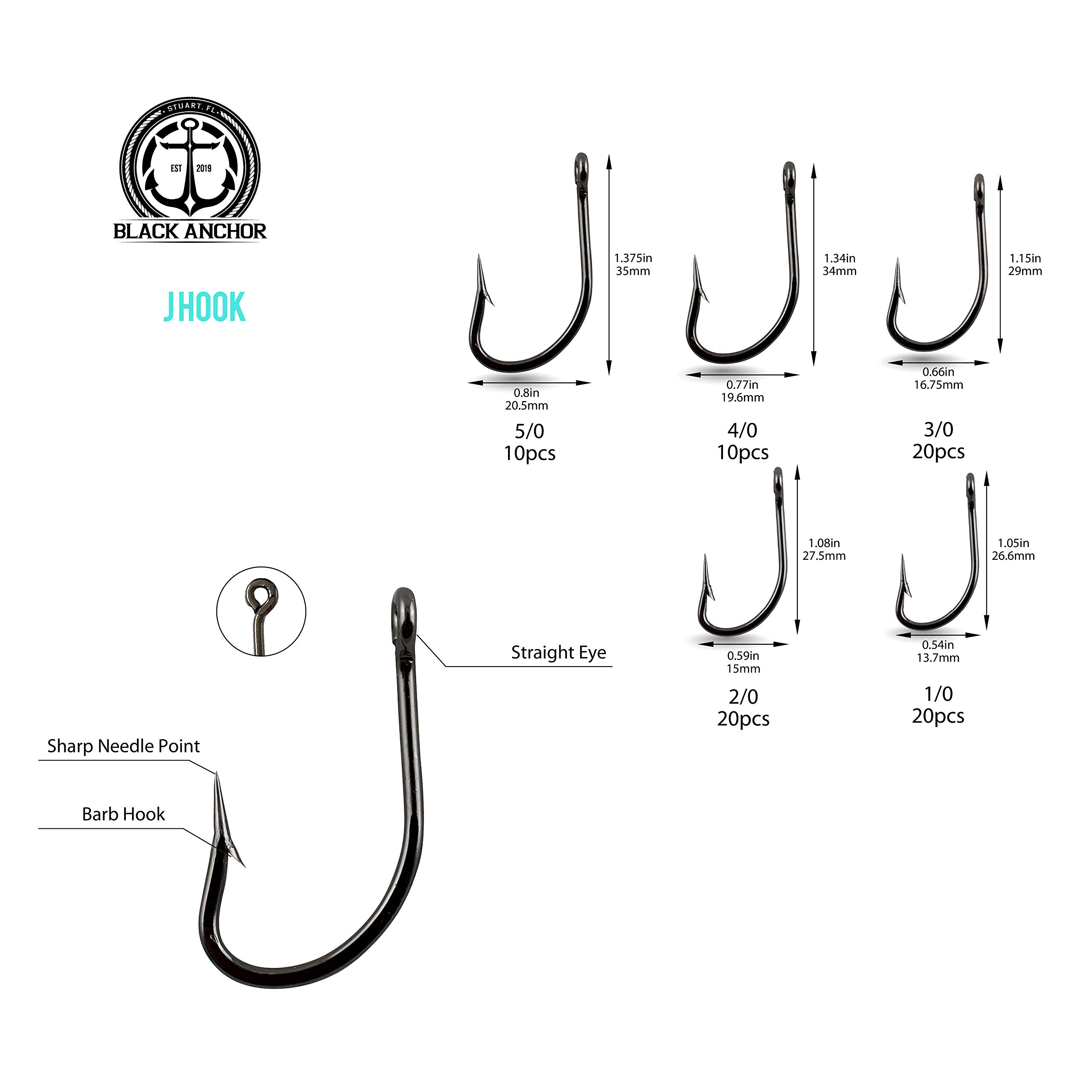 Black Anchor Circle and J Hooks 160pcs/box Saltwater Fishing Gear 3X strong Hooks Size 1/0 2/0 3/0 4/0 5/0