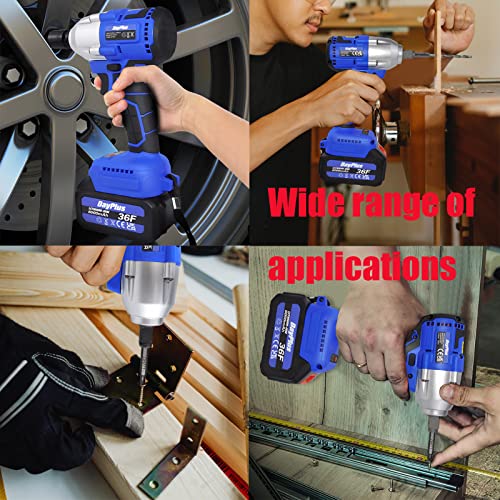 Cordless Impact Wrench 1/2 inch,420N.m Max Torque, Brushless Power Impact Gun, 6.0Ah Li-ion Battery with Fast Charger, 4Pcs Sockets, Electric Impact Driver for Car Home