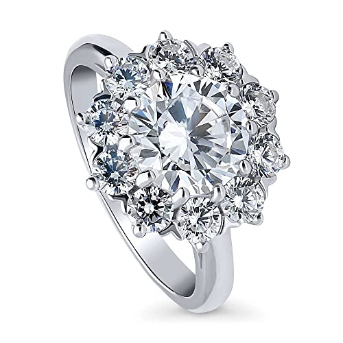 BERRICLE Sterling Silver Flower Wedding Engagement Rings Cubic Zirconia CZ Statement Halo Cocktail Ring for Women, Rhodium Plated Size 8