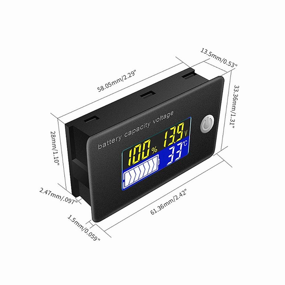 Battery Capacity Voltage Meter 0-179β Temperature Monitor 12V 24V 36V 48V Lead Acid Battery Lithium Battery Gauge Meter (36V)