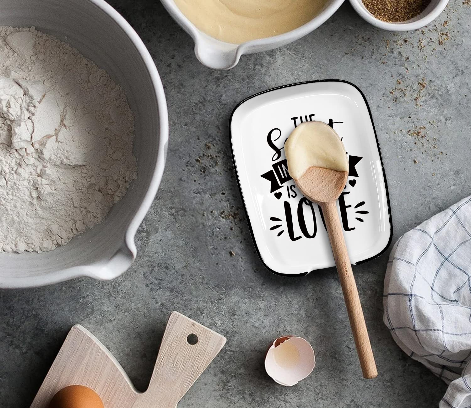 Ceramic Material Spoon Rest The Secret Ingredient is Always Love, Functional Kitchenware Spoon Rest for Kitchen Countertop or Stove Top Gift for Cooking Enthusiasts