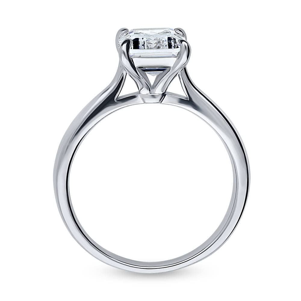 BERRICLE Sterling Silver Solitaire Wedding Engagement Rings 2.6 Carat Emerald Cut Cubic Zirconia CZ Promise Ring for Women, Rhodium Plated Size 7