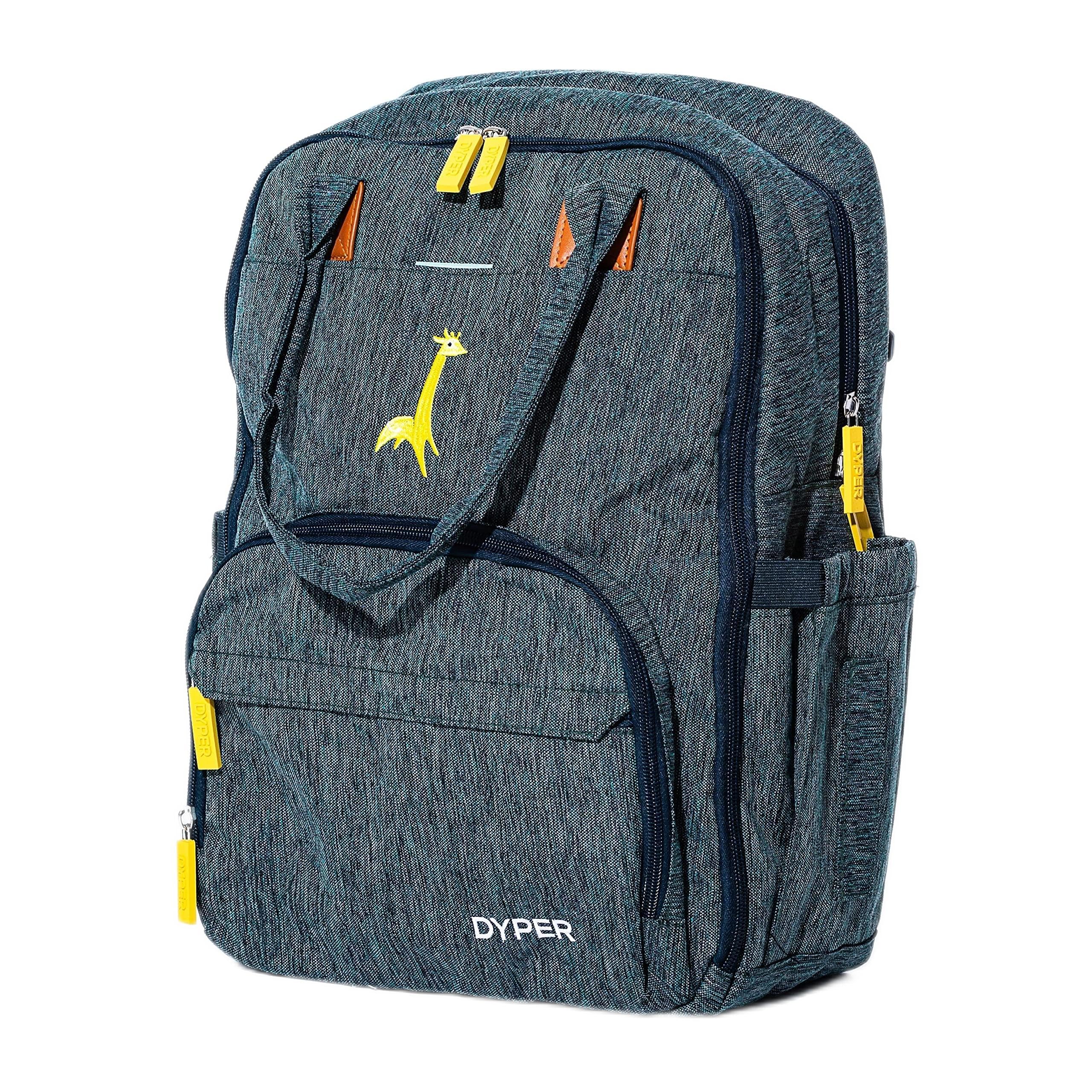 DYPER Eco-Friendly Diaper Tote Bag Backpack + Changing Pad | Recycled Materials & Vegan Leather Accents | Easy-Access Pockets | Green Melange