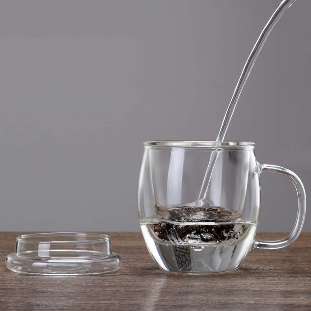 CHNTEA Tea Mug Glass Beautiful Cup with Infuser and Lid for Steeping,12 Ounces Transparent Snare Drum Mug