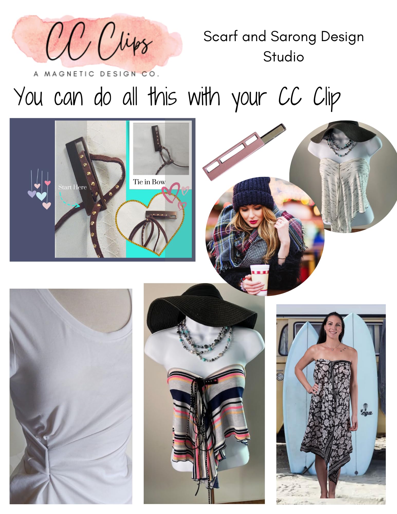 CC Clips Cinch Clips for Dresses - Tighten & Style Oversized T Shirts, Scarves, Sarongs & More - Invisible Design Made in USA (Black)
