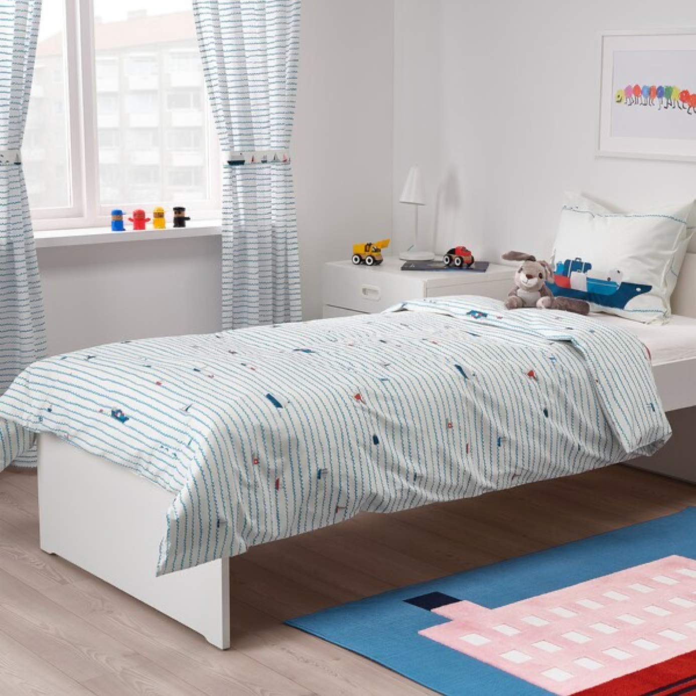 Ikea Upptag Duvet Cover and Pillowcase Waves Boats Pattern Blue Twin 804.402.98