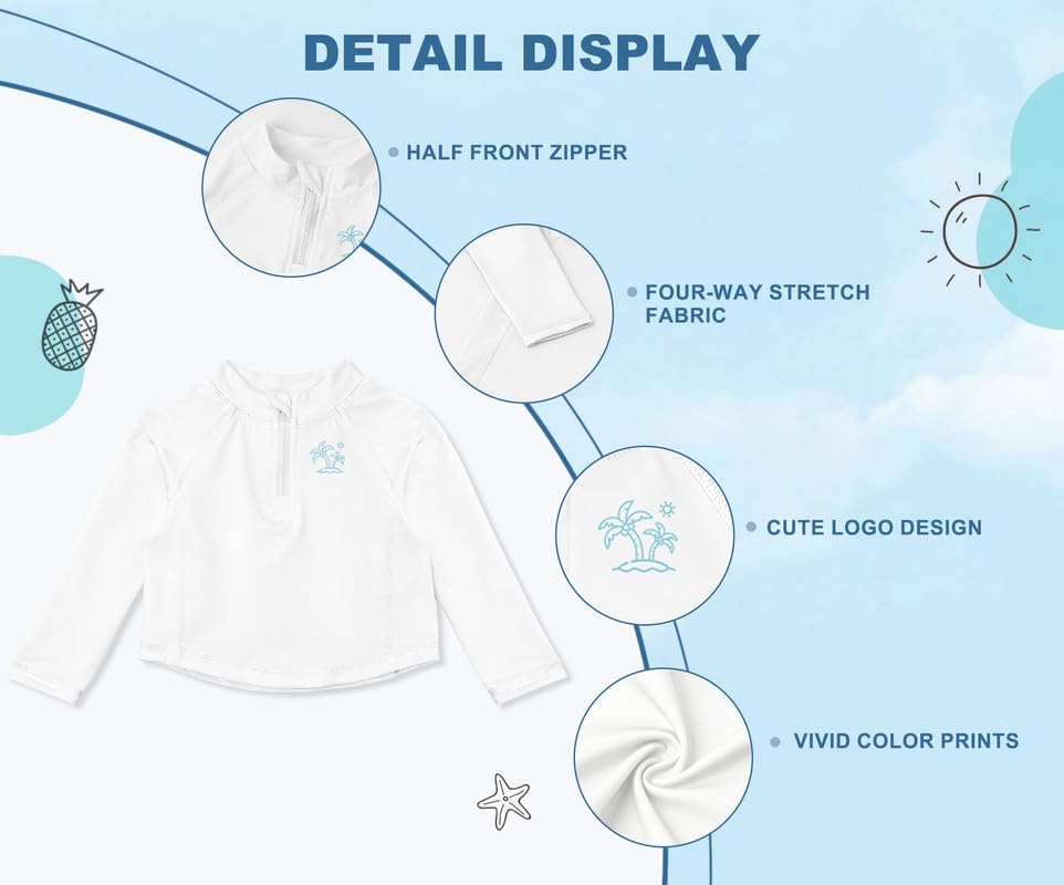 BesserBay Unisex Baby UV Raglan Long Sleeve White Beach Rash Guard Shirt Front Half Zip UPF 50+ Swimwear Sun Top 12-18 Months