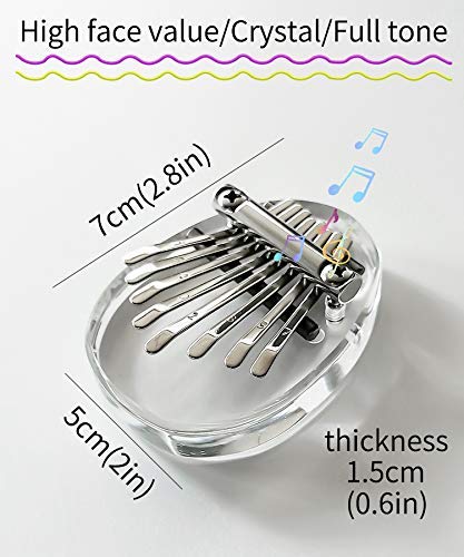 Mini Kalimba 8 Keys Crystal Thumb Piano Best Gift for Kids Adults and Beginners in Birthday Christmas and Other Occasions(Crystal oval)