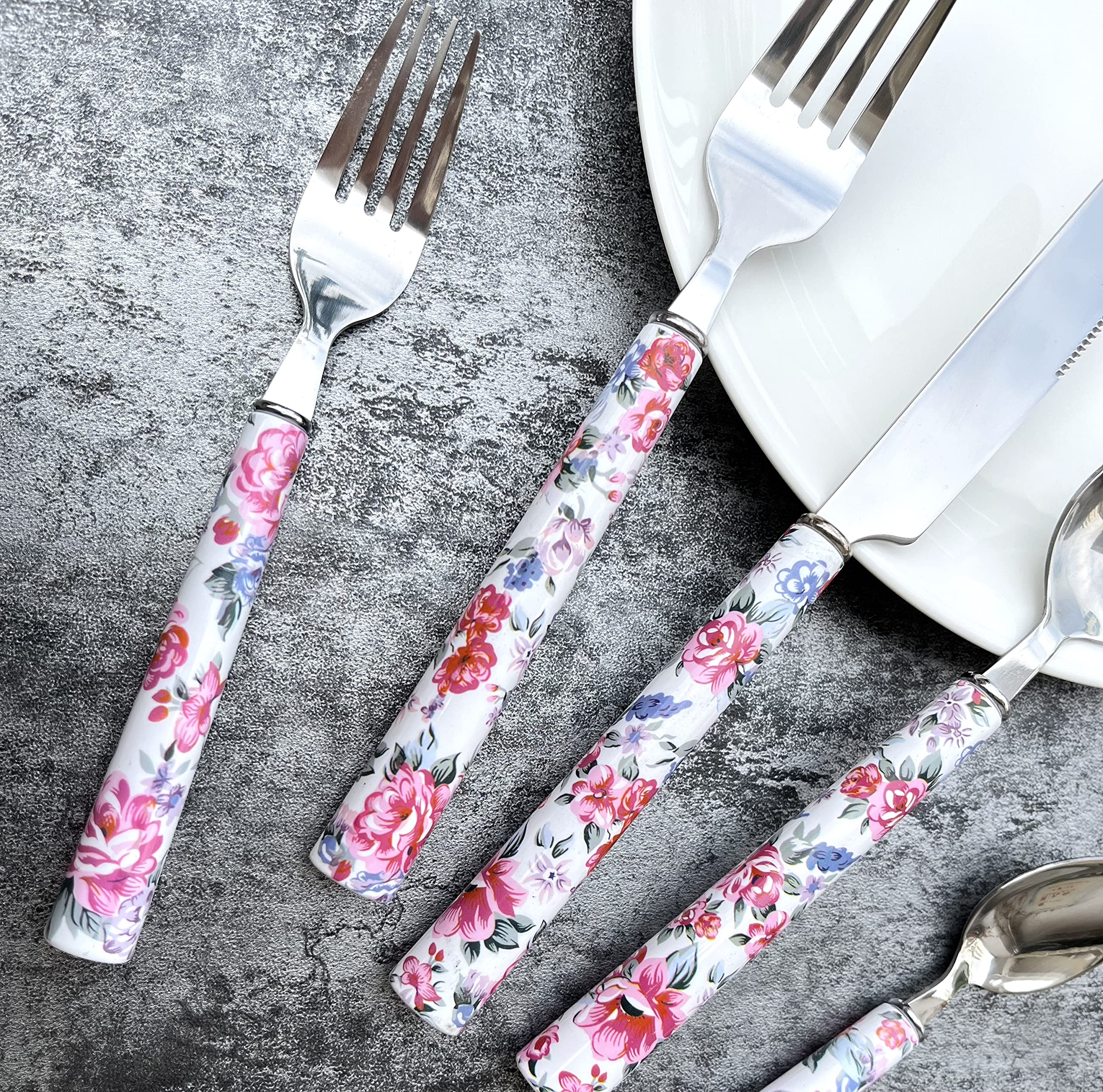 Elegant Peony Flower 20-Piece Flatware Set, Service for 4, Stainless Steel Cutlery Silverware Set for Home Wedding