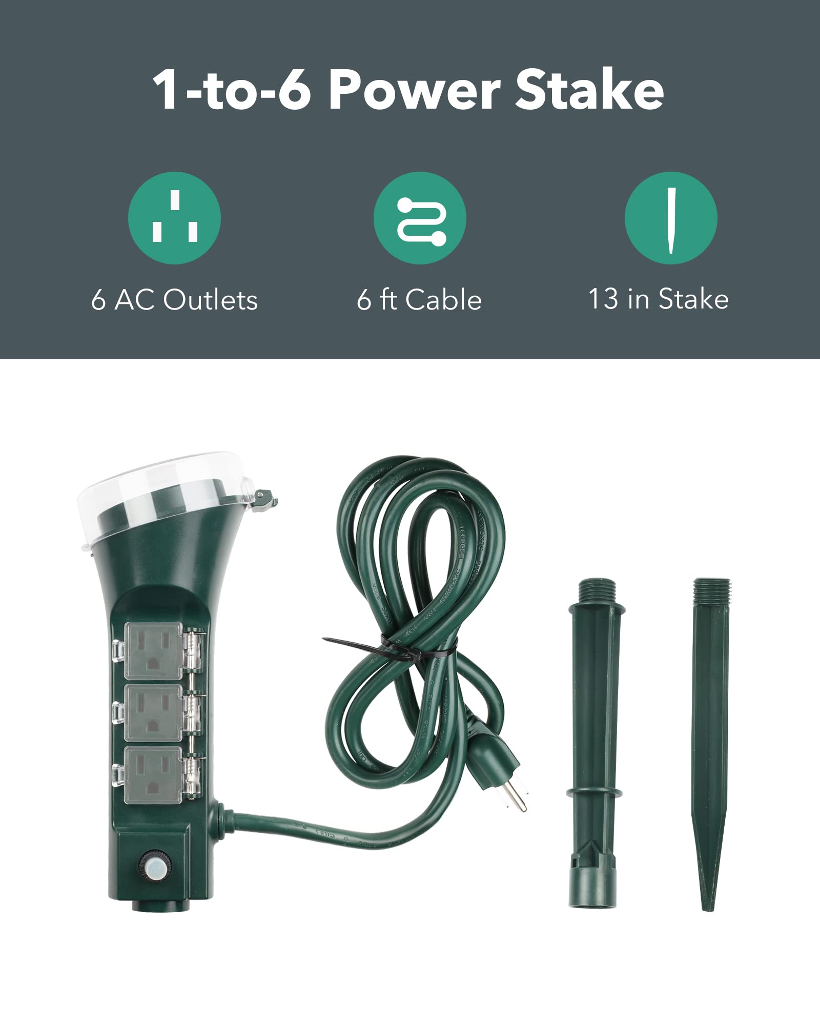 BN-LINK 8 Outlet Surge Protector with Mechanical Timer (4 Outlets Timed, 4 Outlets Always On) / BN-LINK Outdoor Power Stake with 6 Outlets, 6ft Long Cord Power Strip for Yard
