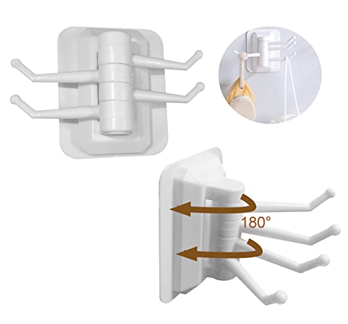 Fineget Wall Adhesive Hooks for Hanging Towel Key Hat Bathroom Kitchen Door Hooks 4 Rotatable Arms Sticky Retail Hooks White 8 Pairs