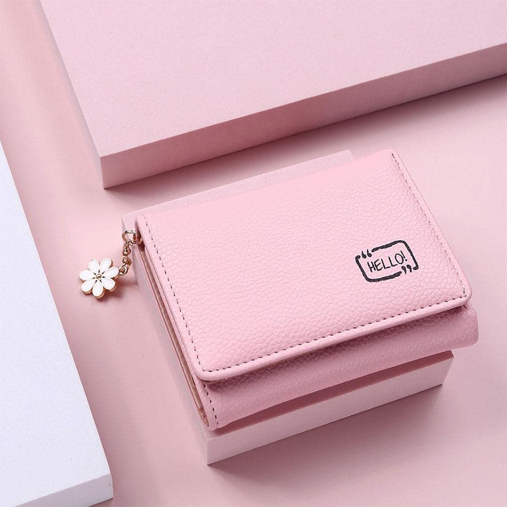 Segolike Women Wallet Mini Bifold Short Wallet with ID Window PU Leather Coin Purse Card Holder , Pink