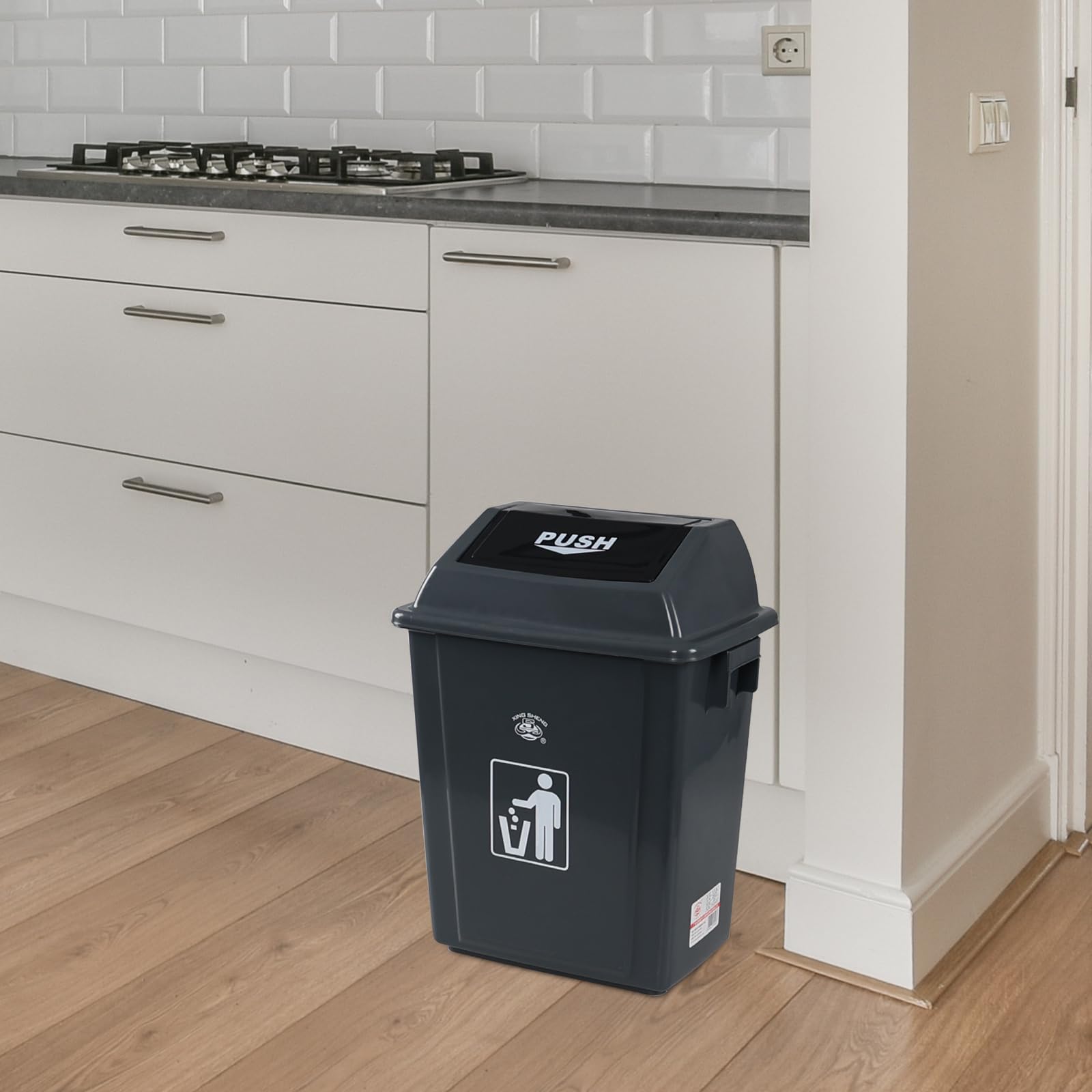 Xeabia 6 Gallon Plastic Trash Can, Plastic Garbage Can with Swing Lid, 4 Packs