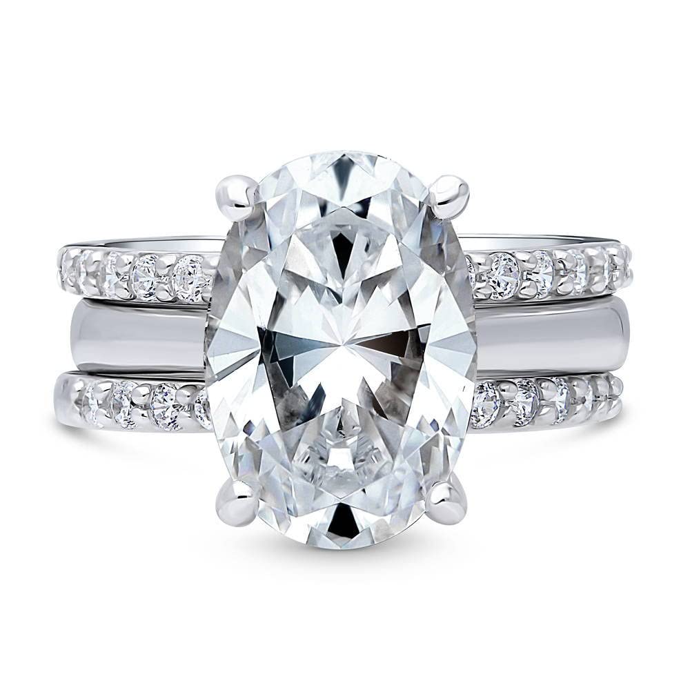 BERRICLE Sterling Silver Solitaire Wedding Engagement Rings 5.5 Carat Oval Cut Cubic Zirconia CZ Ring Set for Women, Rhodium Plated Size 7.5