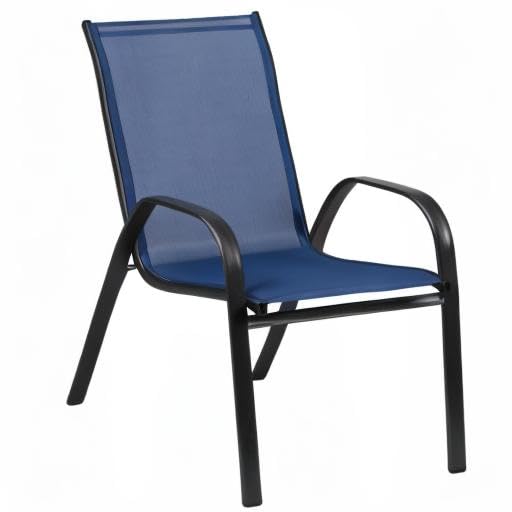 Flash Furniture Brazos Series Outdoor Stackable Patio Chairs with Flex Comfort Material, Stacking Outdoor Modern Sling Patio Chairs, Set of 4, Navy