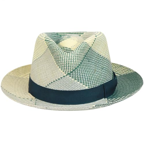 Bailey of Hollywood Giger Panama Fedora - Blue Surf Plaid/L Blue Surf Plaid, Large