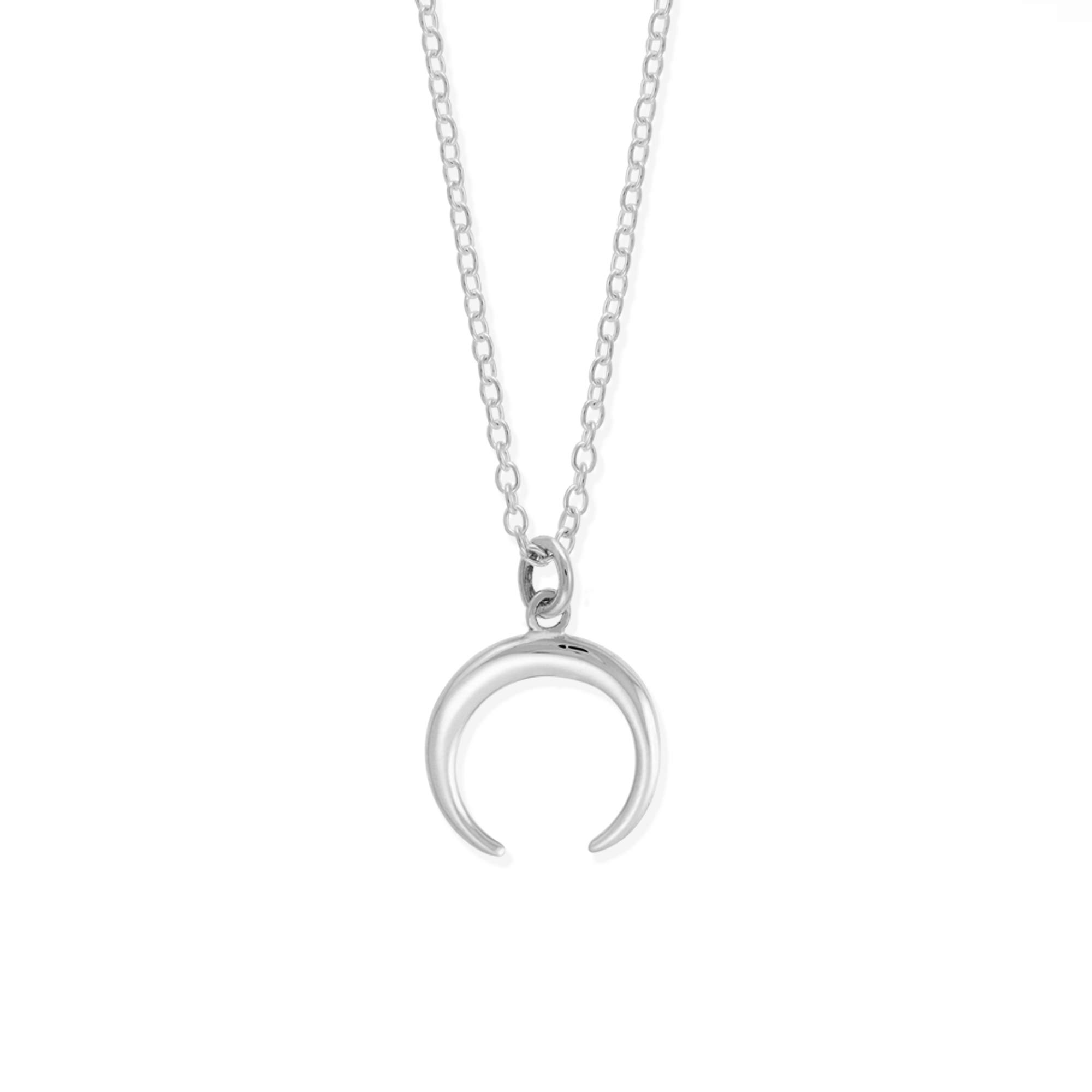 Boma Jewelry Sterling Silver Downward Crescent Moon Double Horn Pendant Necklace, 18 Inches