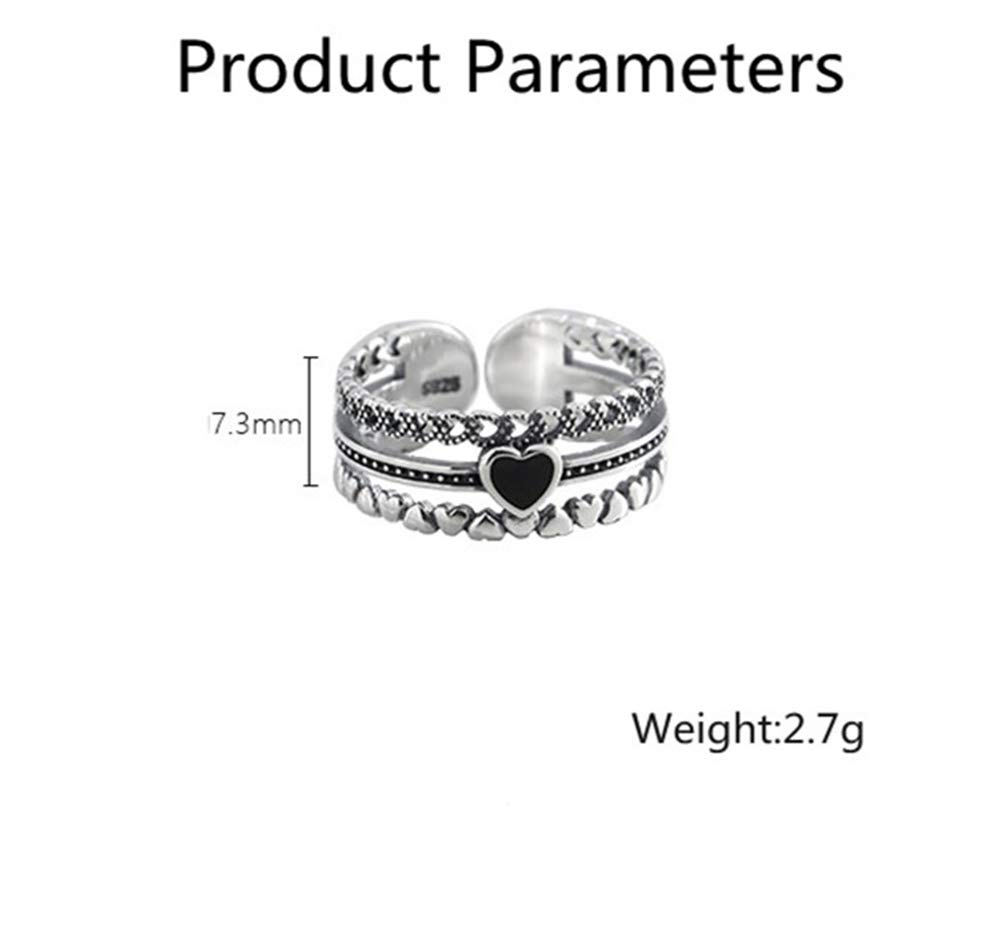 Black CZ Heart Ring for Mom Women Sterling Silver Statement Expandable Open Bands Infinity Love Rings Vintage Jewelry Dainty Anniversary Christmas Valentines Gift