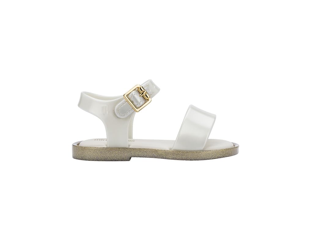 mini melissa Mar Sandal for Babies, White/Glitter, 7