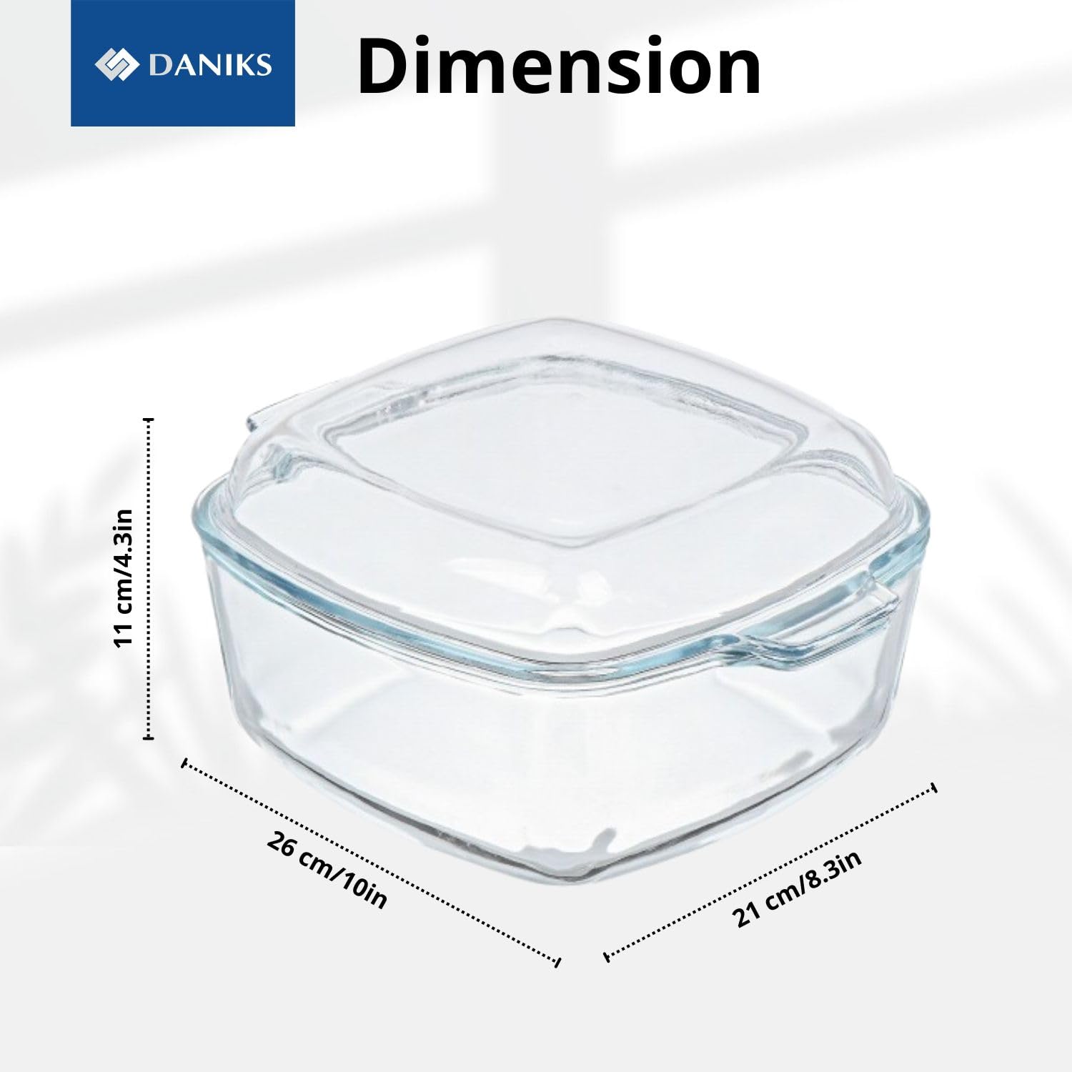 Daniks 2-in-1 Glass Baking Dish with Borosilicate Glass Lid | 2.6 Quart Glass Casserole for Cooking | Microwave, Oven and Dishwasher Safe Pan 8.3x10in Bakeware | Square