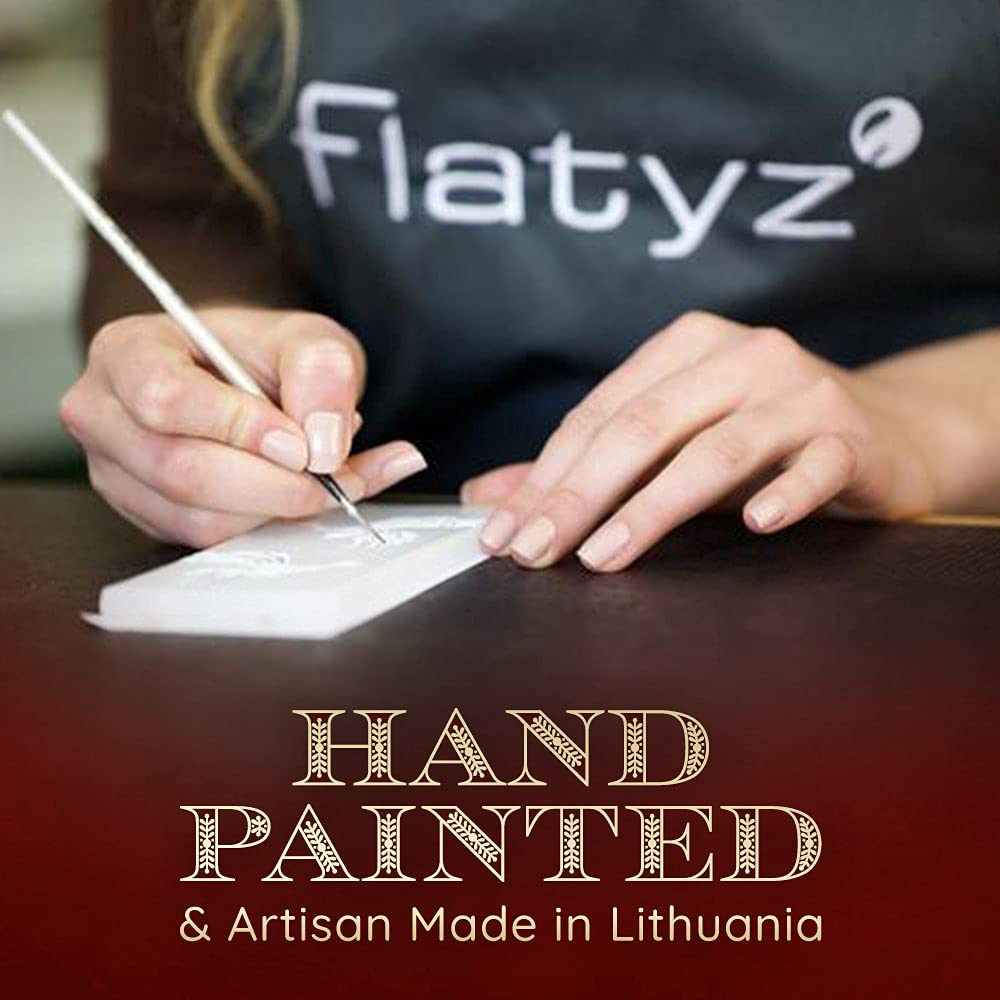 FLATYZ Handmade Christmas Candle - Green & White Tree | Unscented, Drip-Resistant & Smoke-Free 2 Wick Candle for Home & Room Decor | Hand Painted Flat Decorative Candles | Steel Stand Included