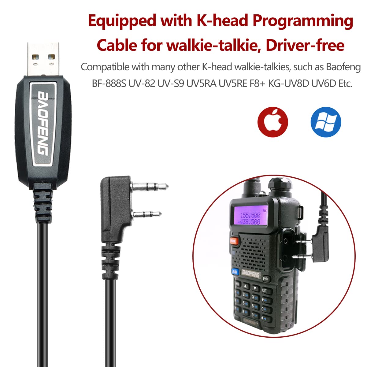 BAOFENG UV-5R 8W High Power Radio Long Range Walkie Talkie FCC ID Handheld Two Way Radio with 6 Way Multi Gang Charger,Programming Cable,6Pack
