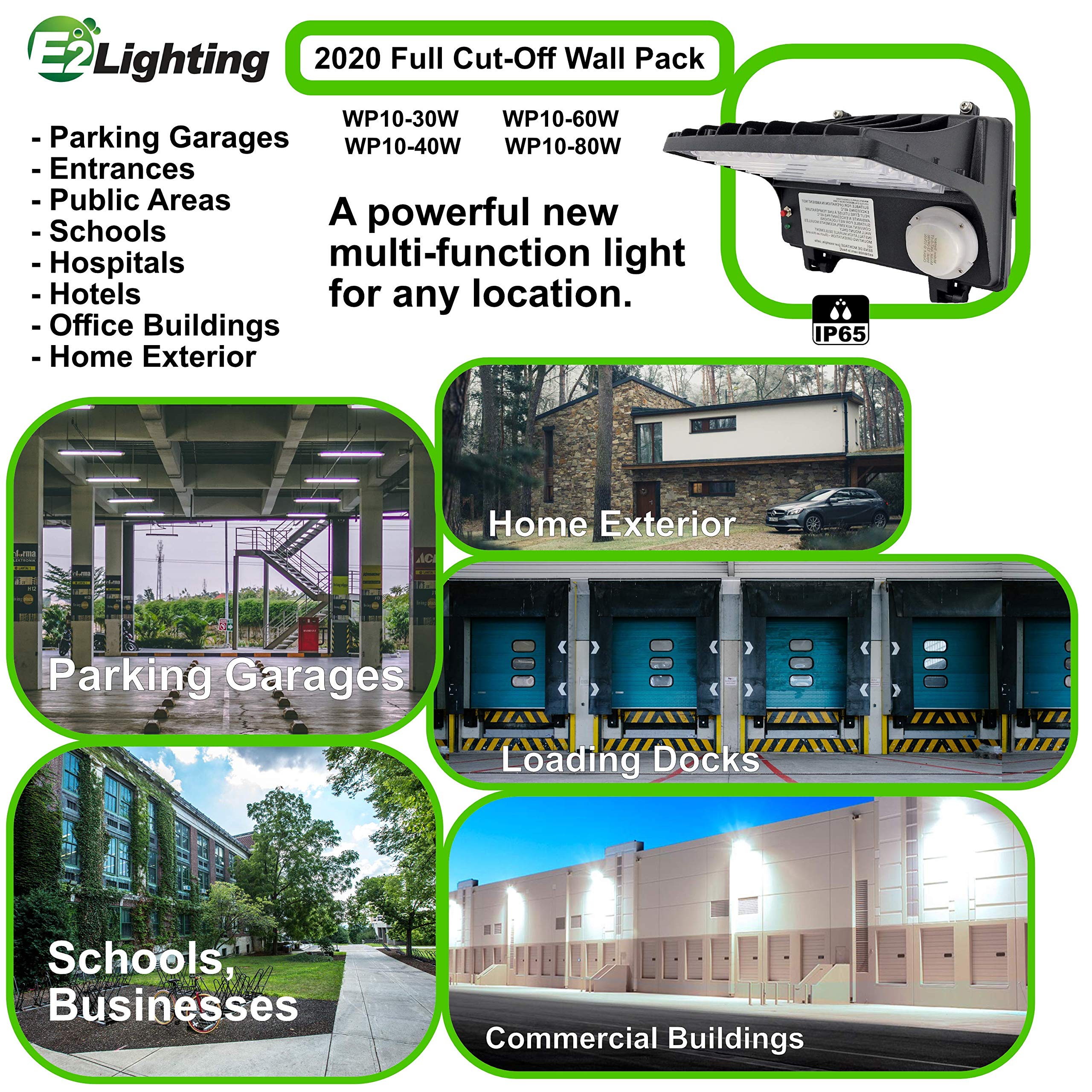 E2 lighting-LED Full Cut-Off Wall pack-40W with 2-in-1 Motion Sensor and Daylight Harvest, 90 Minutes Emergency Battery Backup, Wall Mount, dimmable, ROHS - UL, and DLC Certified