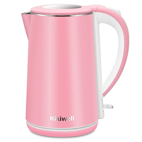 Electric Kettles Stainless Steel for Boiling Water, Double Wall Hot Water Boiler Heater, Cool Touch Electric Teapot, Auto Shut-Off & Boil-Dry Protection, 120V/1200W, 1.8Liter, 2 Year Warranty(Pink)