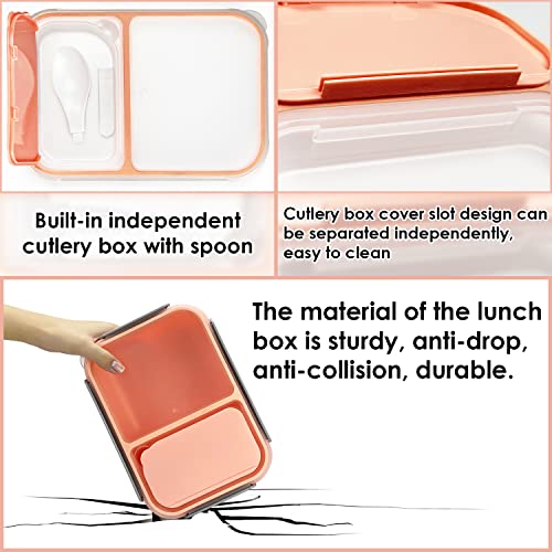 Cerlaza Bento Lunch Box Containers for Adults, Leak Proof Meal Prep Containers with 2 Compartments Dividers and Spoon, BPA-Free and Food-Safe Materials - Pink