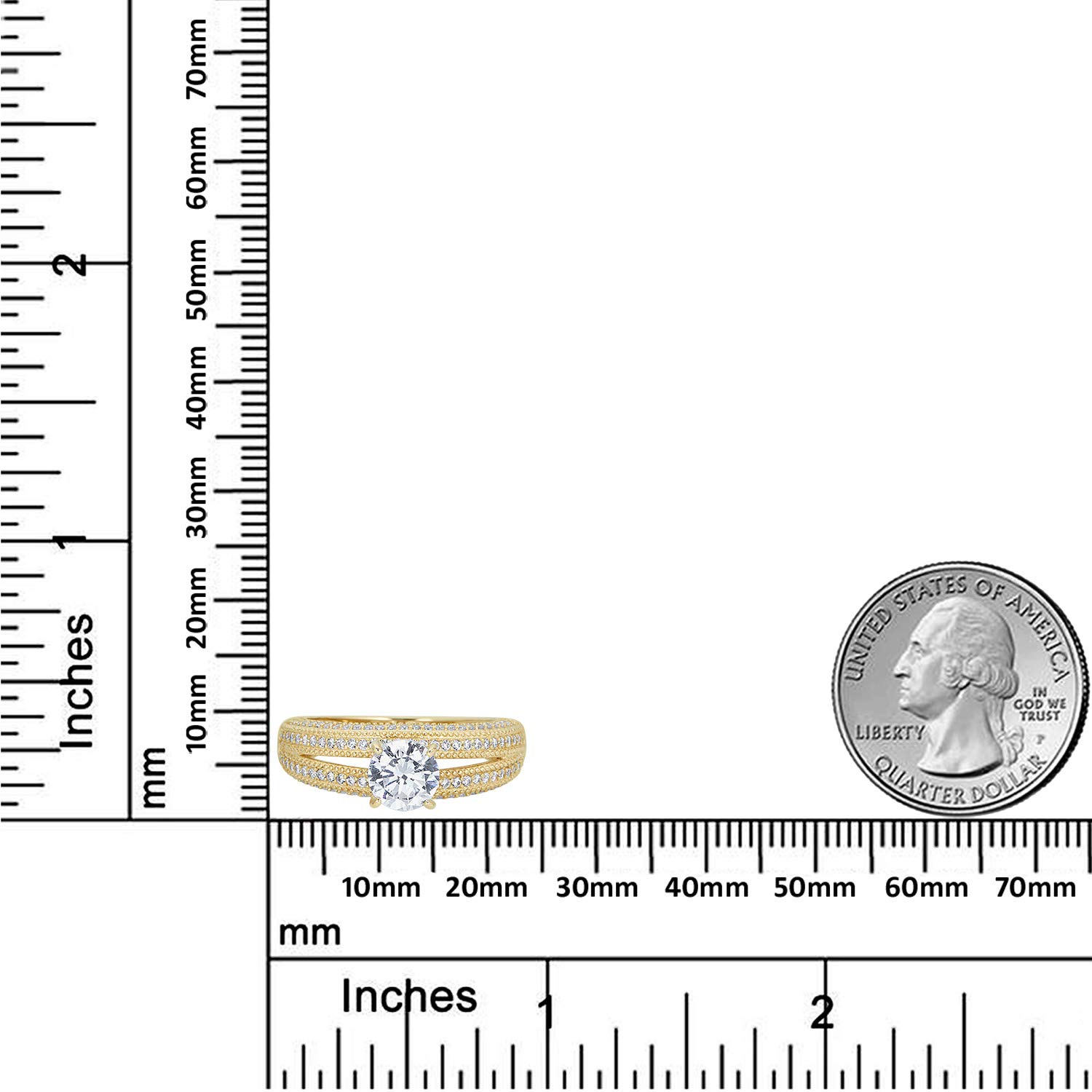 AVORA 10K Yellow Gold 1 Carat Simulated Diamond CZ Pave Split Shank Engagement Wedding Anniversary Ring - Size 7