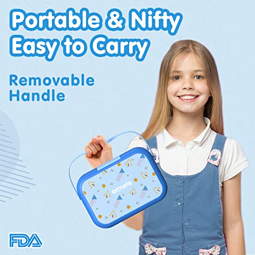 ermeteĀ® Leak-Proof 4-compartment Bento Lunch Box for Kids with Removable Divider,Hand-held Lunch Container for Age 4-10 Daycare/School lunches,Microwave & Dishwasher Safe,BPA-Free