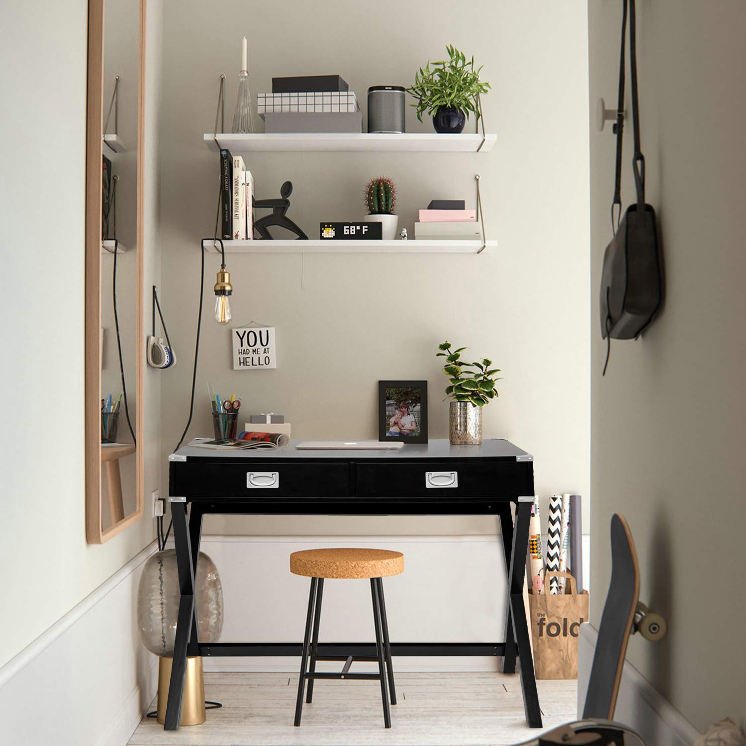 BAHOM Multifunctional Computer Writing Desk, Study Table with 2 Drawers for Home Office, Black