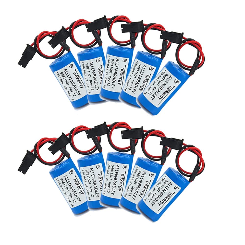 BAOBUTE 10PCS 3.0V 1756-BA2 1800mAh PLC Replacement BR2/3A-AB Battery with Plug for Allen Bradley 1747-BA 1770-XO CNC Machine