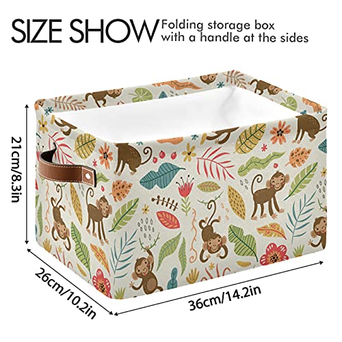 xigua Cute Monkeys In The Jungle Foldable Storage Bin, Collapsible Sturdy Fabric Storage Basket Cube W/Handles, Storage Box for Organizing Toys Nursery Shelf Closet Bedroom Office 2PCS