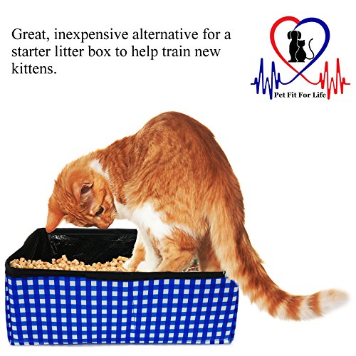 Pet Fit For Life Collapsible Portable Cat Litter Box (16"x12"x5") - Foldable and Packable Travel Litter Box for Cats - Includes Bonus Collapsible Water Bowl - Blue