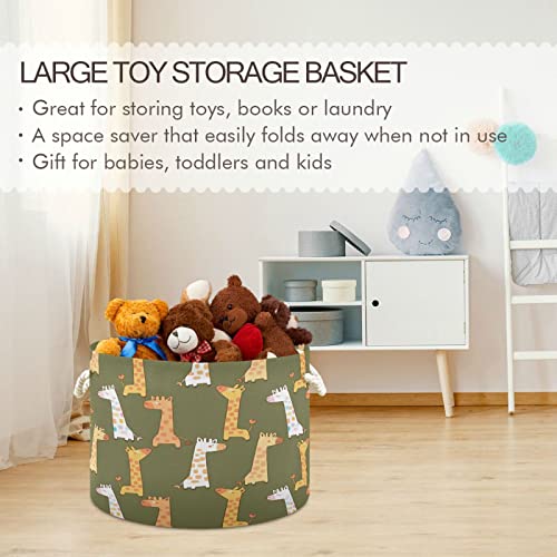 xigua Large Basket for Toys Cartoon Giraffe Storage Bin Box Kids Laundry Hamper Collapsible Fabric Organizer Bin for Nursery Clothes, Toys, Books, Home Decor227