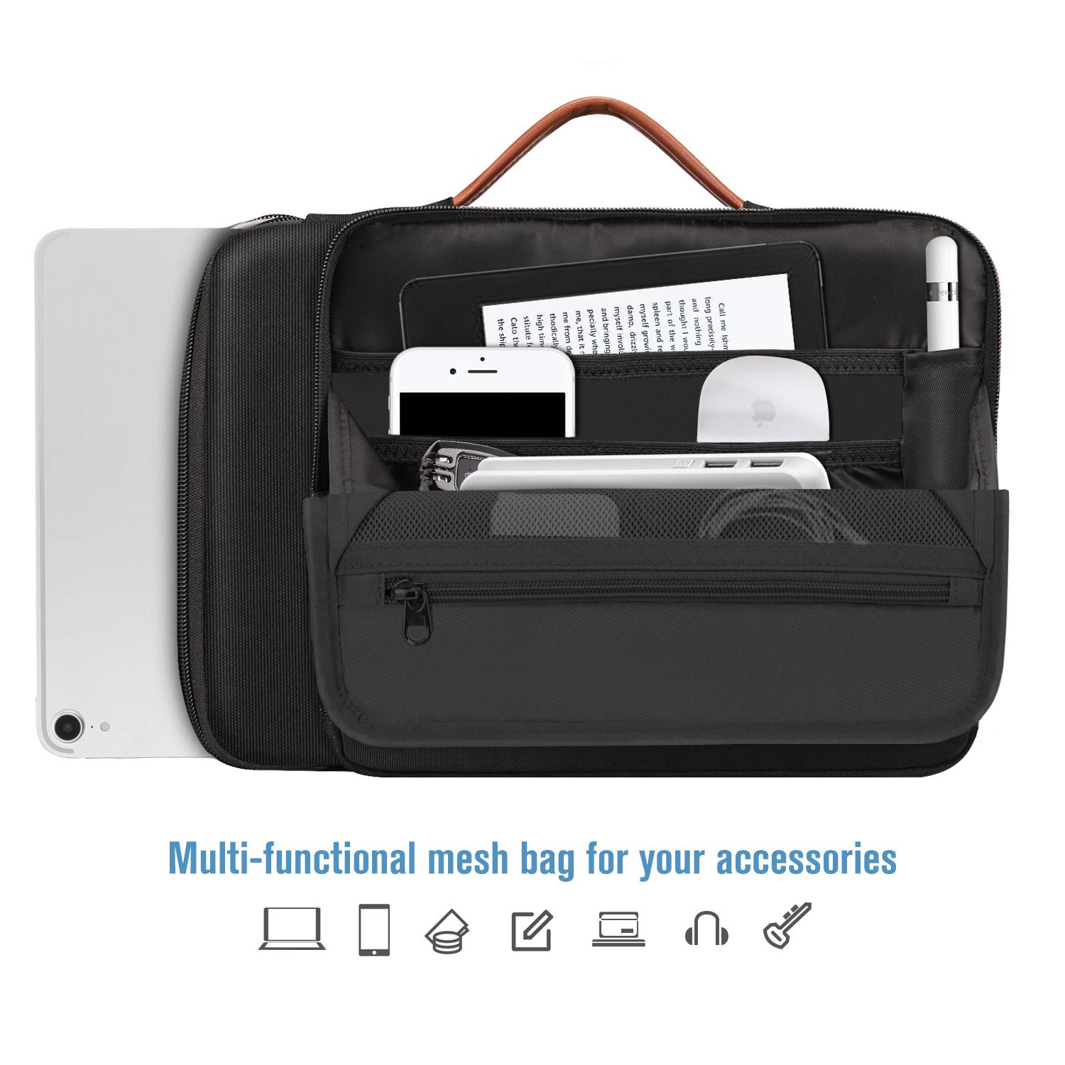 FINPAC 12.9-13 Inch Tablet Laptop Sleeve Case, Briefcase Shoulder Bag for MacBook Pro 14, iPad Pro 12.9 2018-2022, MacBook Air 13 2018-2022, MacBook Pro 13 2016-2022, Surface Laptop Go, Black