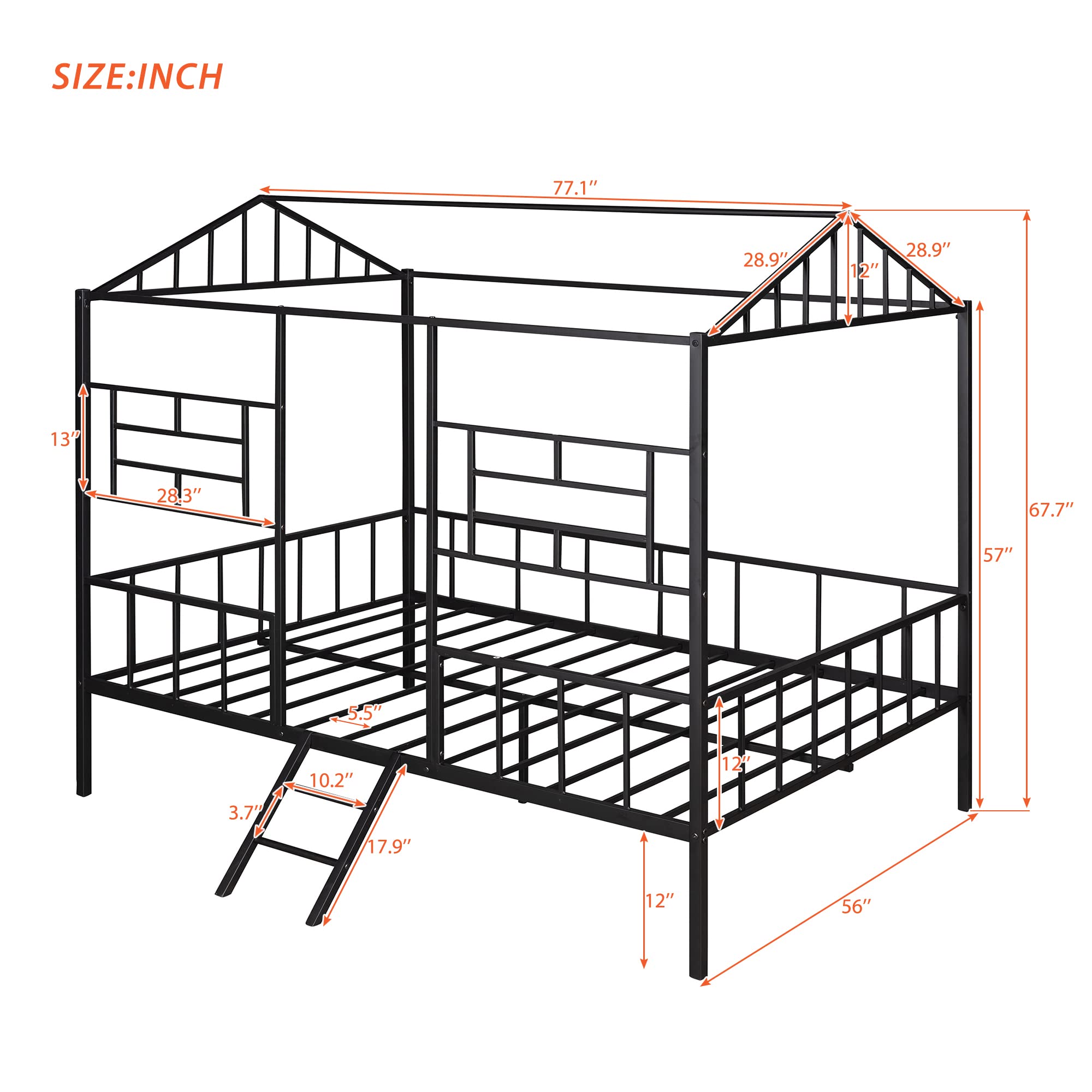 MERITLINE House Bed Full Size Kids Bed Frame Metal Platform Bed Frame, No Box Spring Needed, for Girls Boys - Black