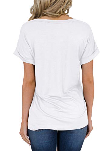 MIHOLL Women's Short Sleeve V-Neck Shirts Loose Casual Tee T-Shirt (White, Large)