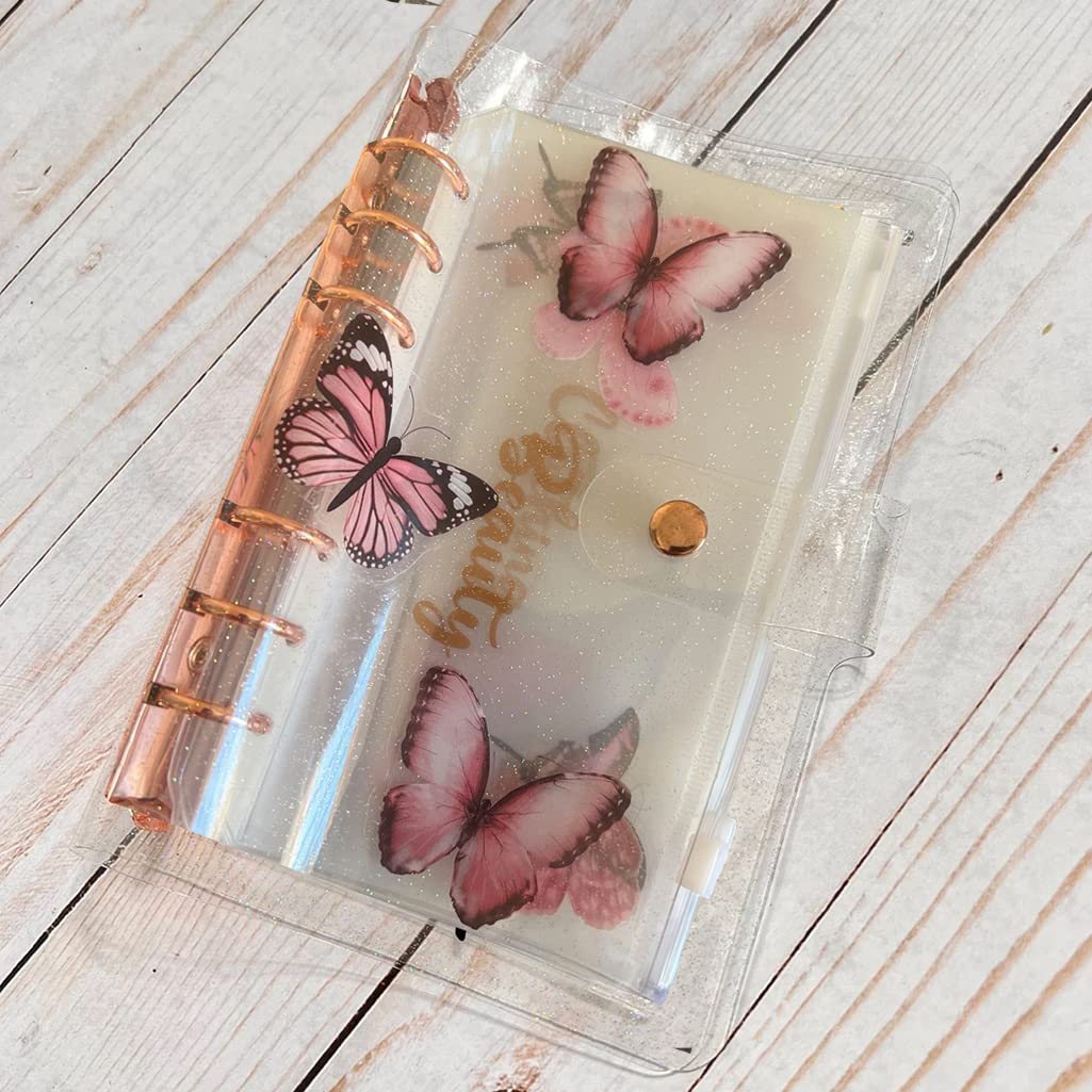 Butterfly Budget Binder with Zipper Envelopes, Money Organizer A6 Budget Binder with Cash Envelopes for Budgeting, with Expense Tracker Budget Sheets Inserts and Planner Stickers
