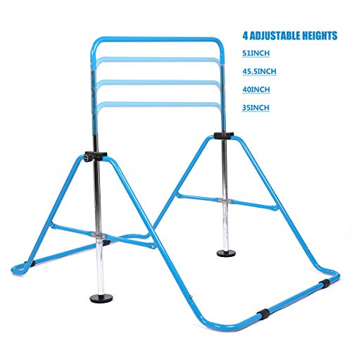 DOBESTS Gymnastics Bar Equipment for Home for Kids Height Adjustable Junior Training Kip Bar Uneven Bars for 3-7 Years (Blue)