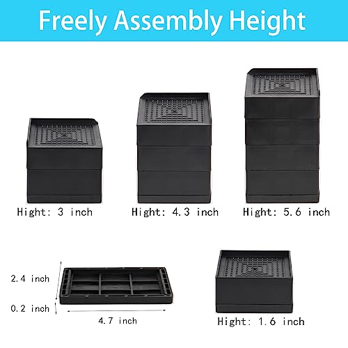 LUCKYQTQH Bed Risers Adjustable Furniture Risers Heavy Duty,Rectangle Bed Risers 3 Inches,Desk Risers for Sofa Couch Bed Frame ,Supports Up to 3000 lbs (4 Piece Set)