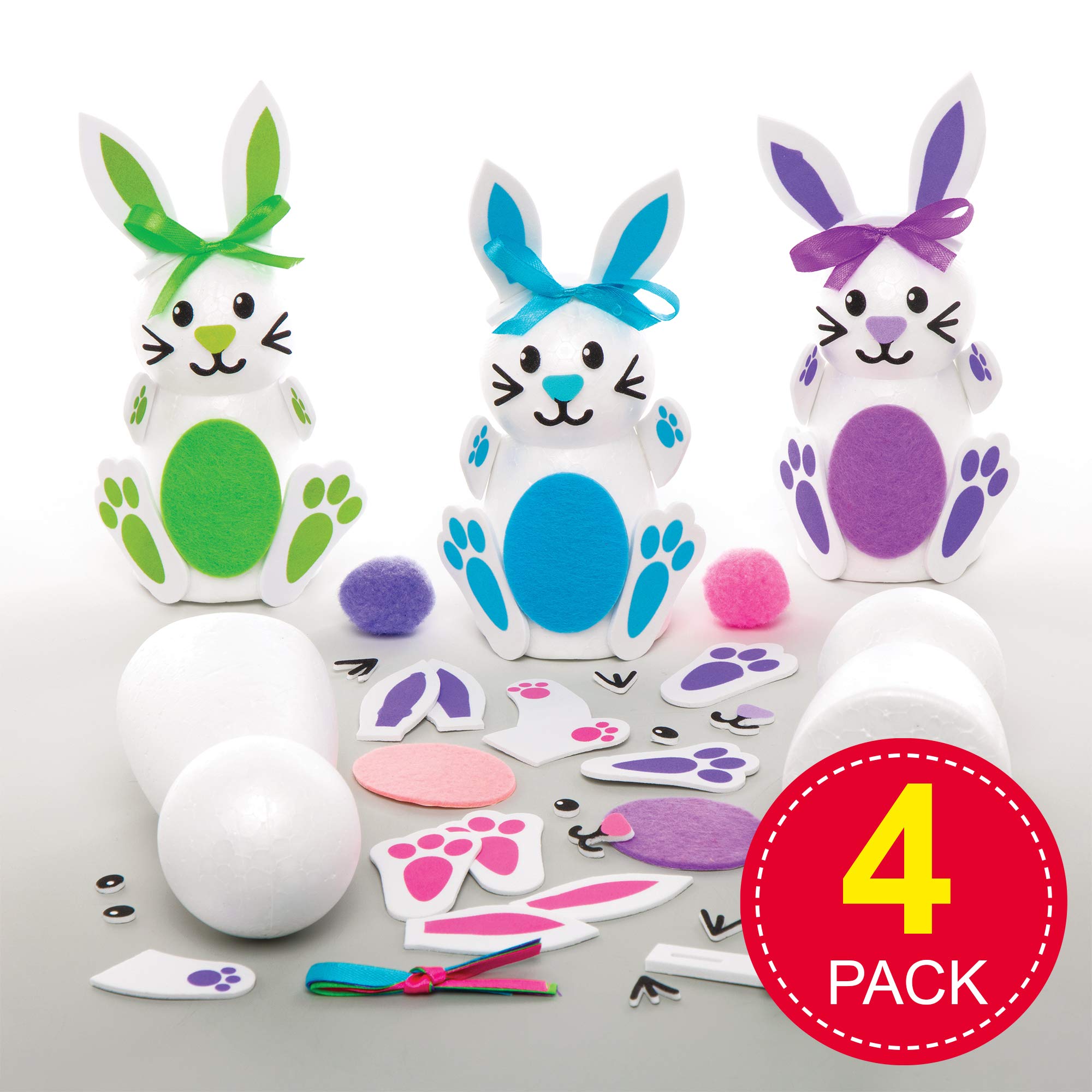 Baker Ross AT413 Build A Bunny Kits - Pack of 4, Creative Easter Art and Craft Supplies for Kids to Make and Decorate