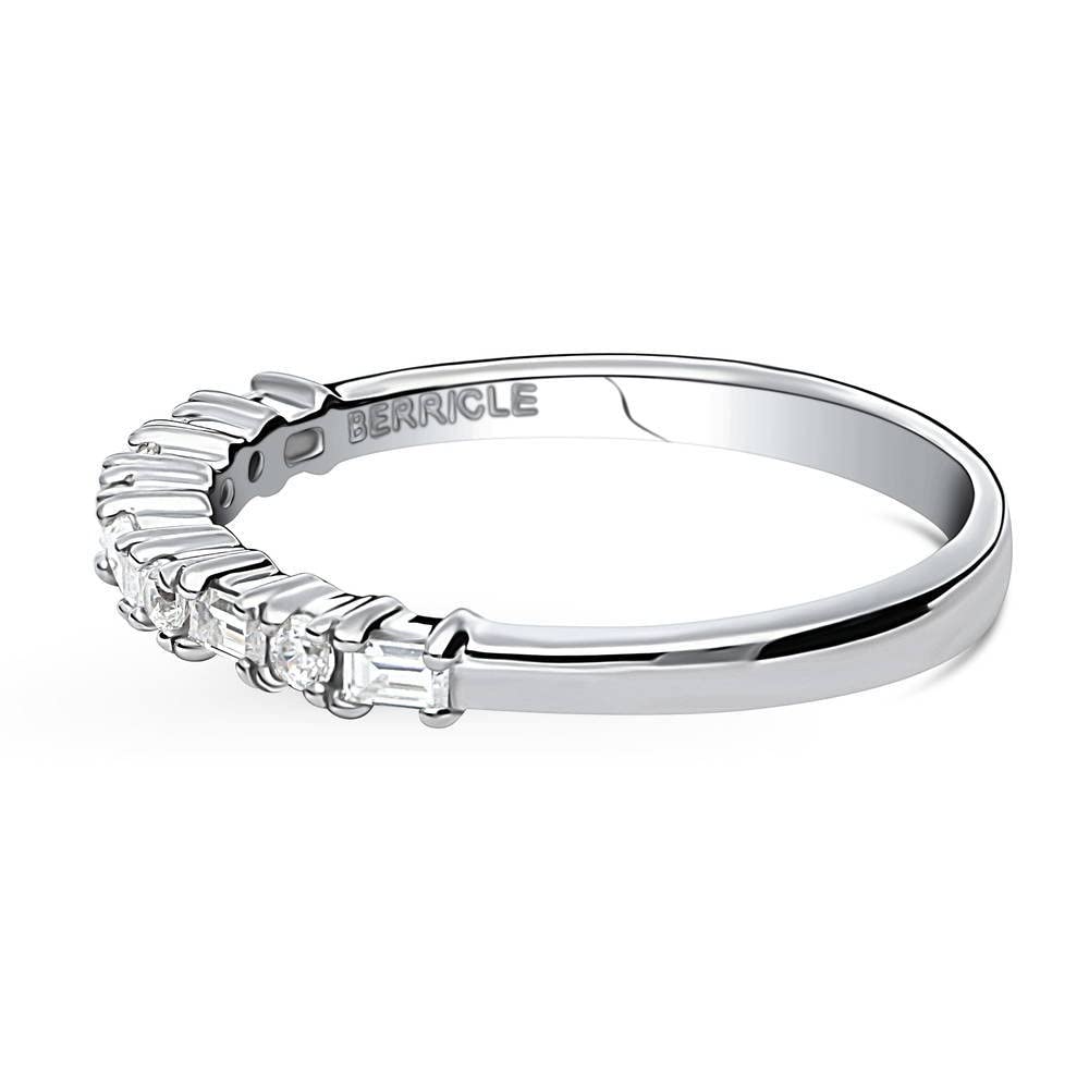 BERRICLE Sterling Silver Art Deco Wedding Rings Cubic Zirconia CZ Anniversary Half Eternity Ring for Women, Rhodium Plated Size 8