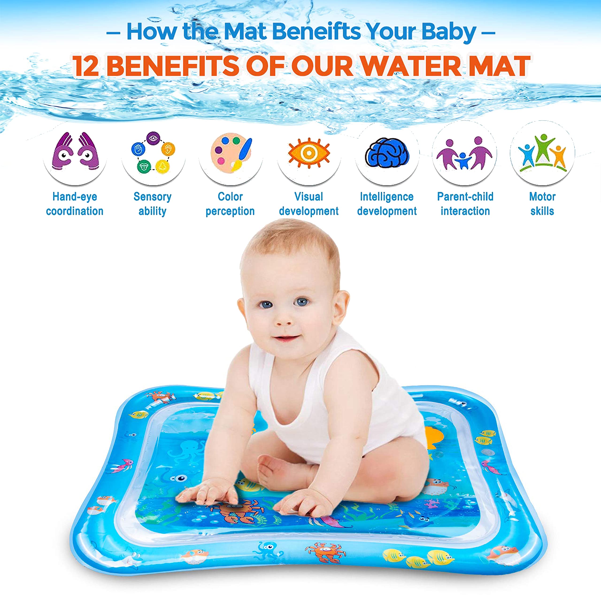 BAIVYLE Inflatable Tummy Time Water Mat for Babies,Great Gift Idea for Newborns, Baby Toys for 3 6 9 Months Girls and Boys Sensory Development